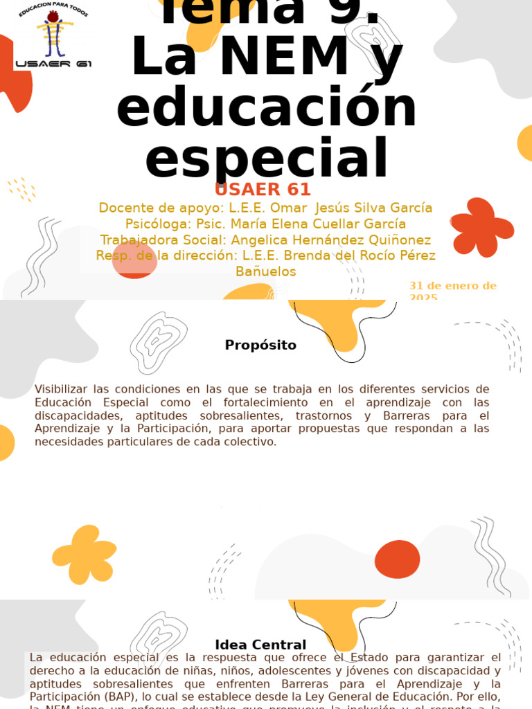 T9 La NEM y Educación Especial Prim JMMP | PDF | Enseñando | Inclusión ...