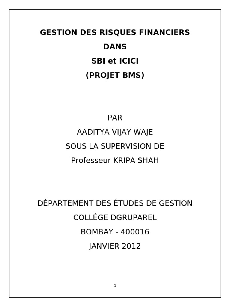 Gestion Des Risques Financiers (PROJET) | PDF | Banques | Risque
