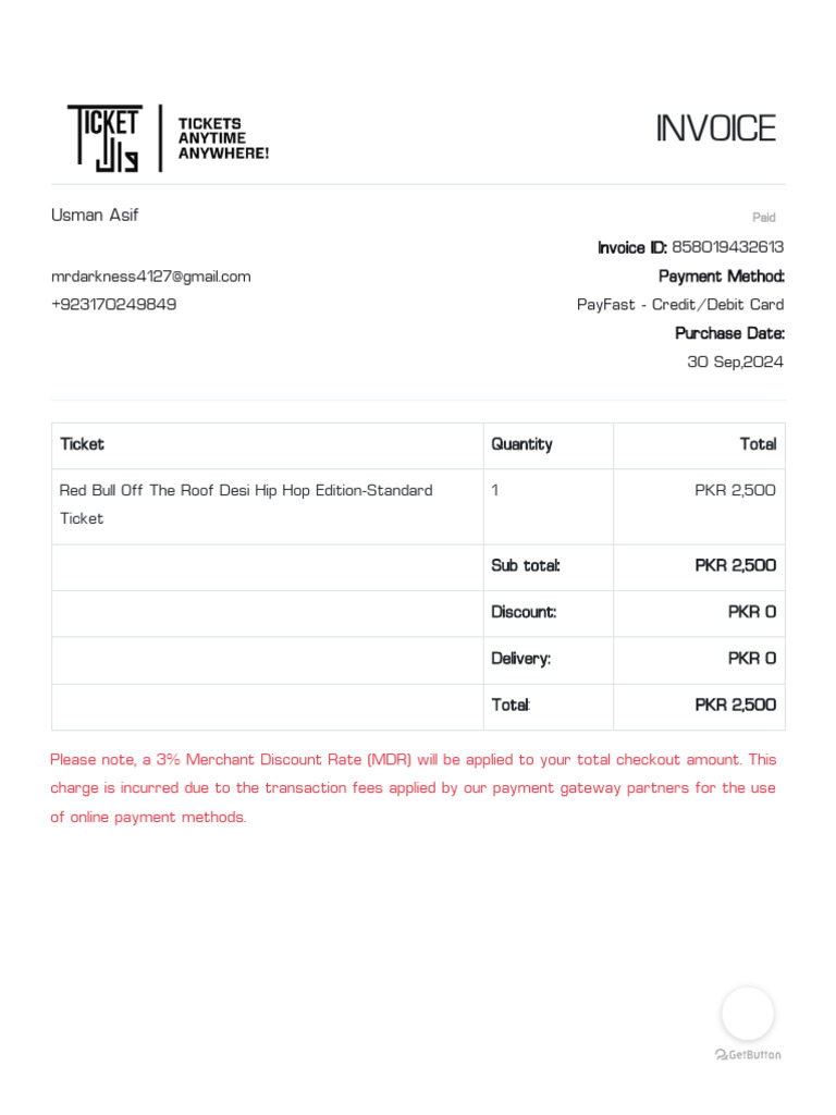 Concert Ticket Invoice | PDF