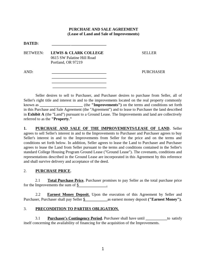 Purchase and Sale Agreement for Property | PDF | Title Insurance ...