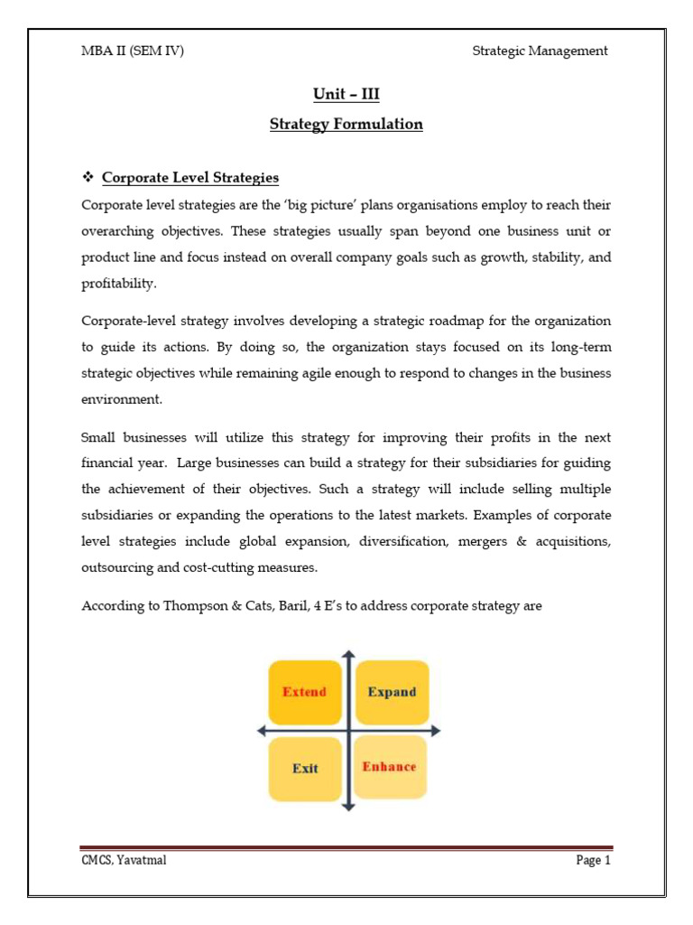 Stategic Management Notes - UNIT 3 | PDF | Strategic Management ...