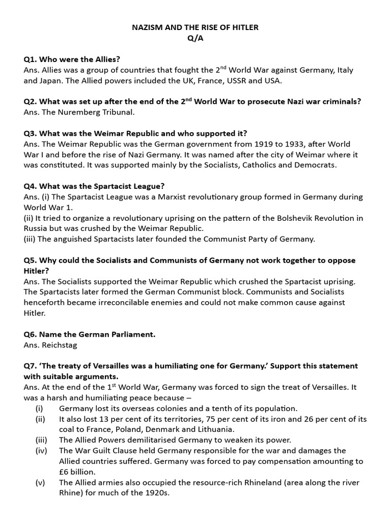 Nazism and The Rise of Hitler QA | PDF | Nazi Germany | Adolf Hitler