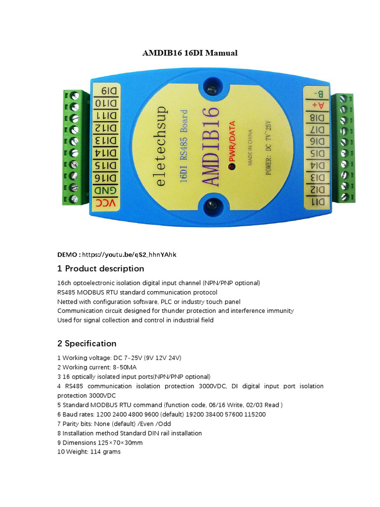 AMDIB16 16DI Module-Instructions For Use | PDF
