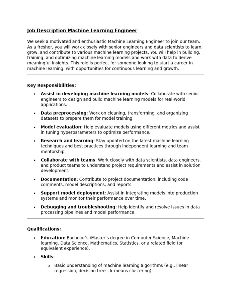 Entry-Level ML Engineer Role | PDF | Machine Learning | Data Science