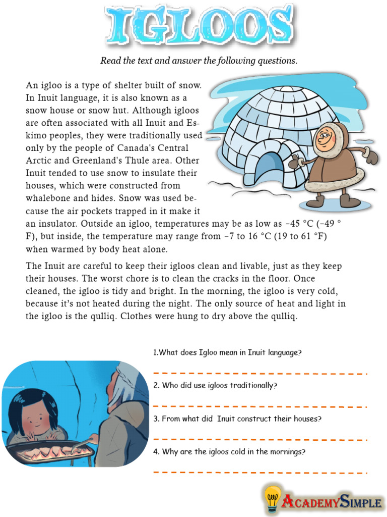 Reading Comprehension Igloos | PDF