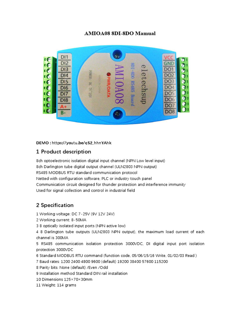 AMIOA08 8DI-8DO Module-Instructions For Use | PDF
