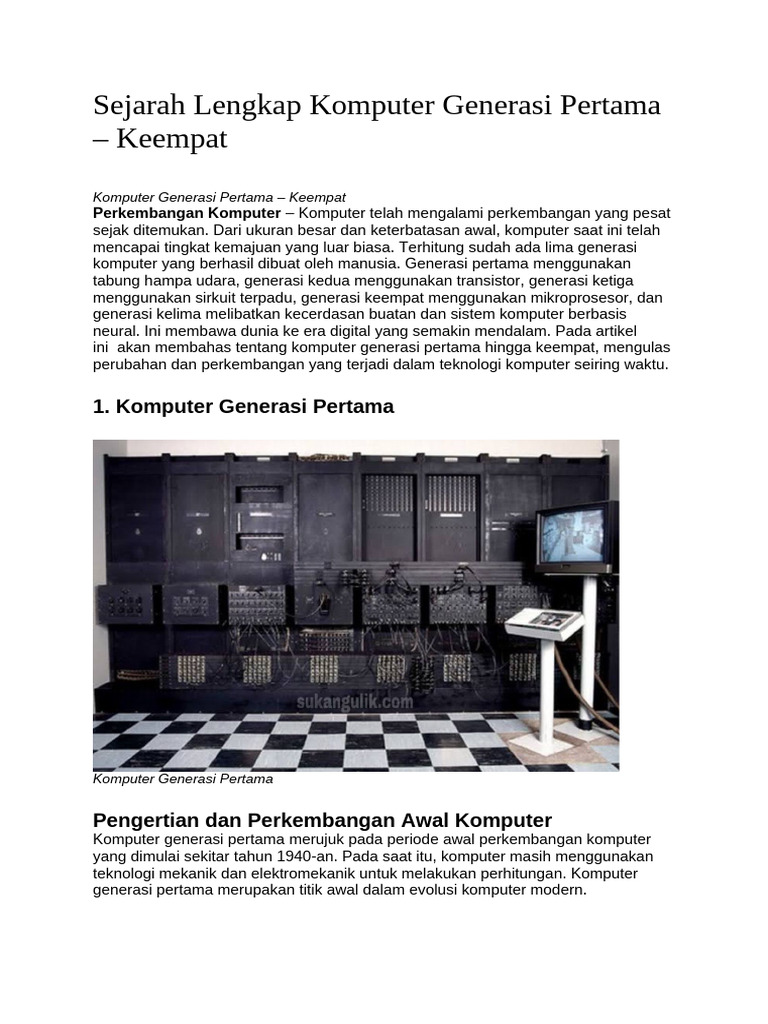 Sejarah Lengkap Komputer Generasi Pertama-Keempat | PDF