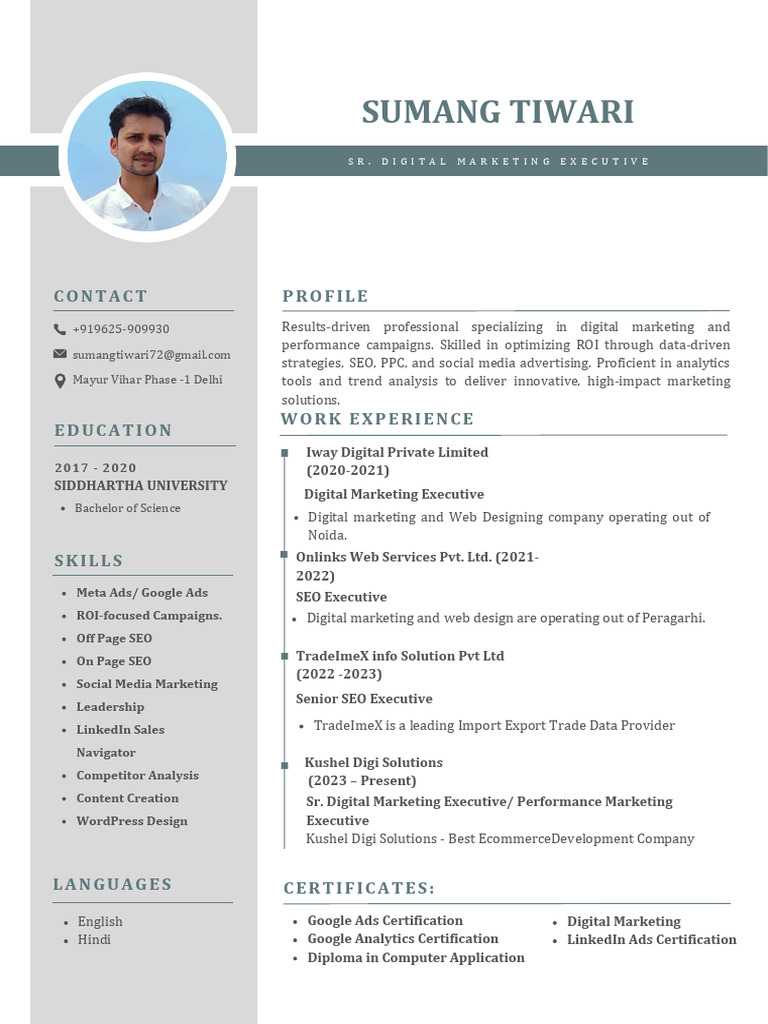 Sumang Tiwari - CV Resume | PDF