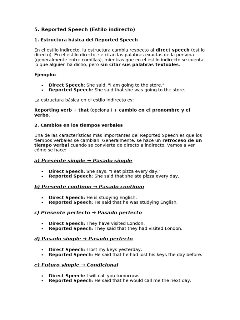 Guía Completa de Reported Speech | PDF | Verbo | Lingüística