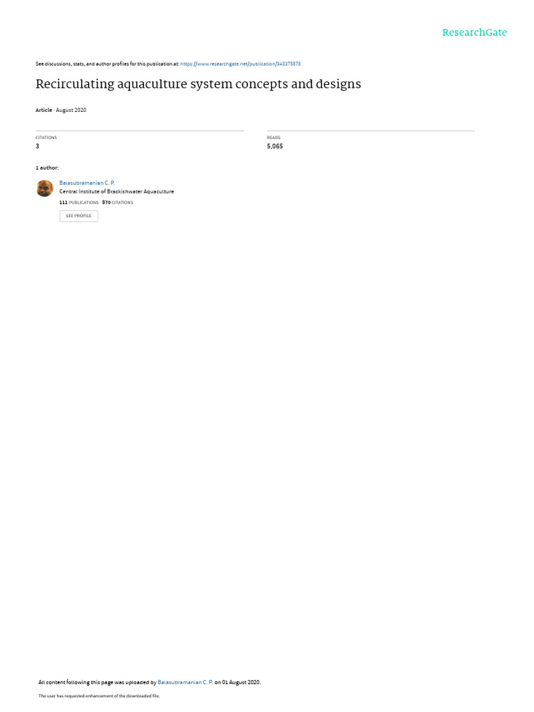 Recirculating Aquaculture System Concepts and Designs: August 2020 ...