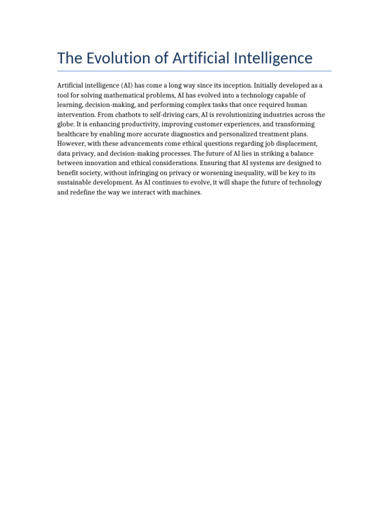 Paragraph 2 The Evolution Of Artificial Intelligence Pdf