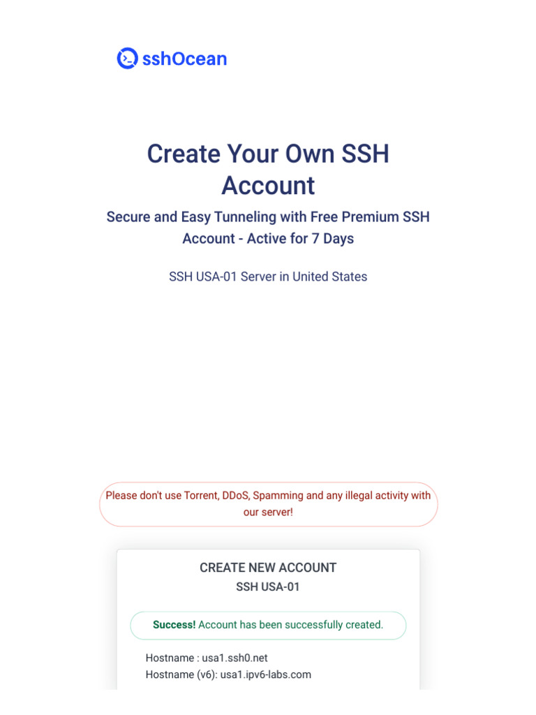 SshOcean - Create Your Own SSH USA-01 Account in United States | PDF ...