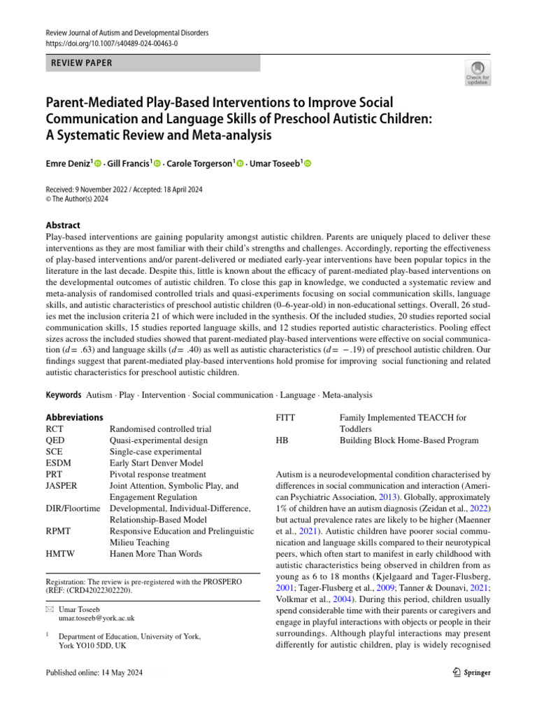 Parent‑Mediated Play‑Based Interventions to Improve Social Communication and Language Skills of ...