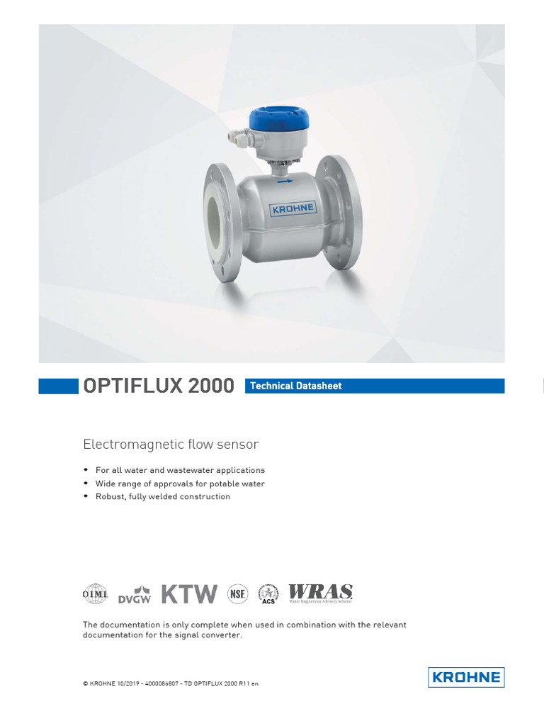 OPTIFLUX 2000 Flow Sensor Datasheet | PDF | Electromagnetic Induction ...