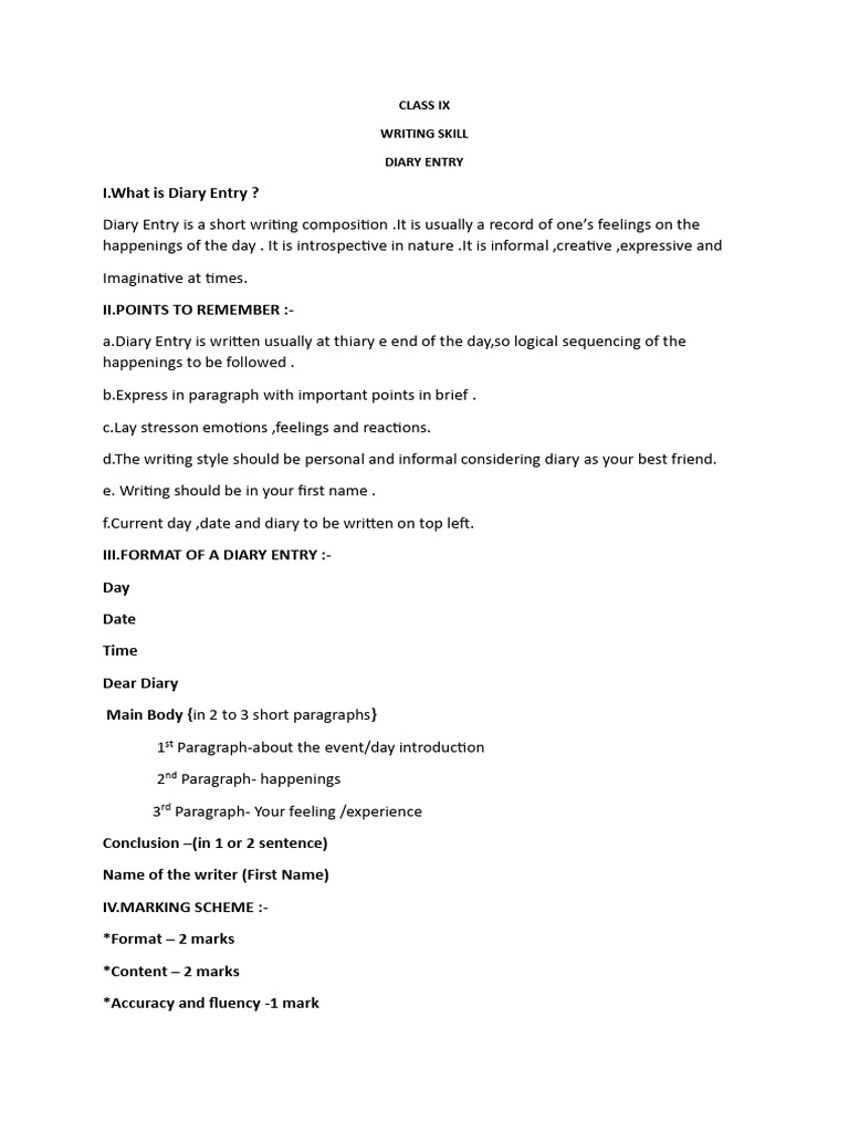 Resource 20231121095803 Diary Entry Class 9 | PDF