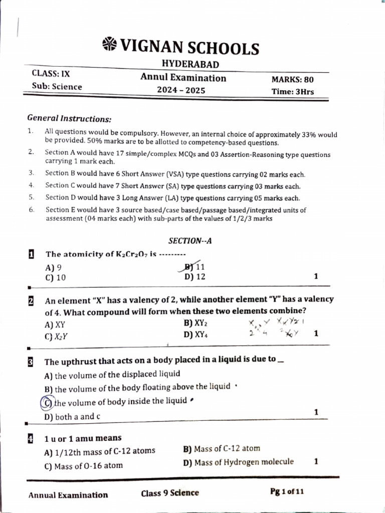 Science Annual Exam Q P-Class 9 | PDF | Neutron | Proton
