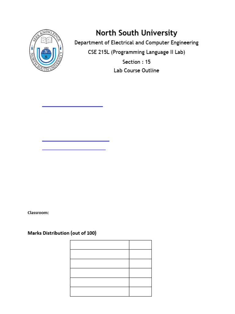 CSE215 Lab Sec15 Course Outline | PDF | Class (Computer Programming) | Computer Programming