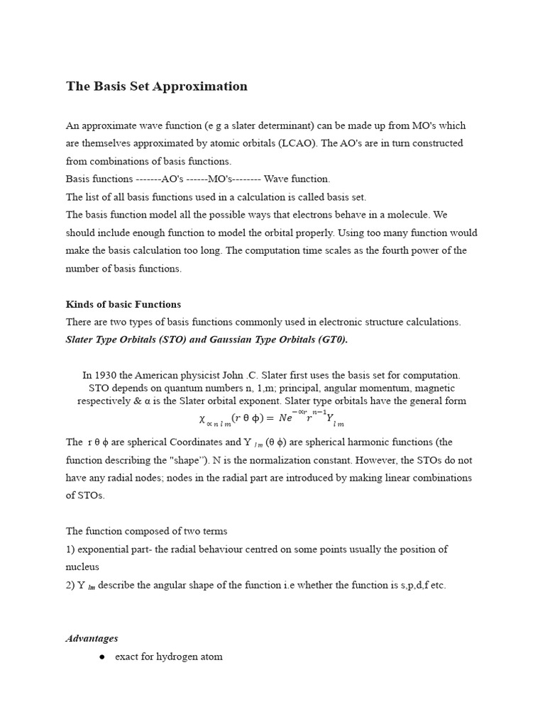 The Basis Set Approximation | PDF | Atomic Orbital | Molecular Orbital