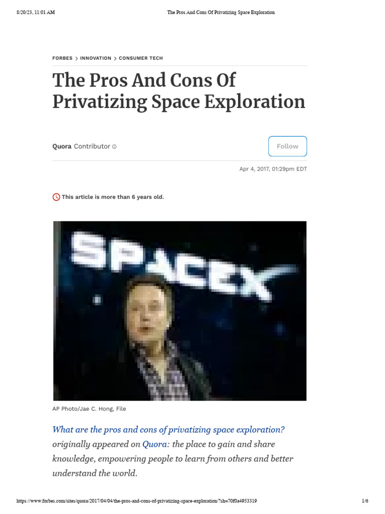 The Pros and Cons of Privatizing Space Exploration | PDF | Space ...