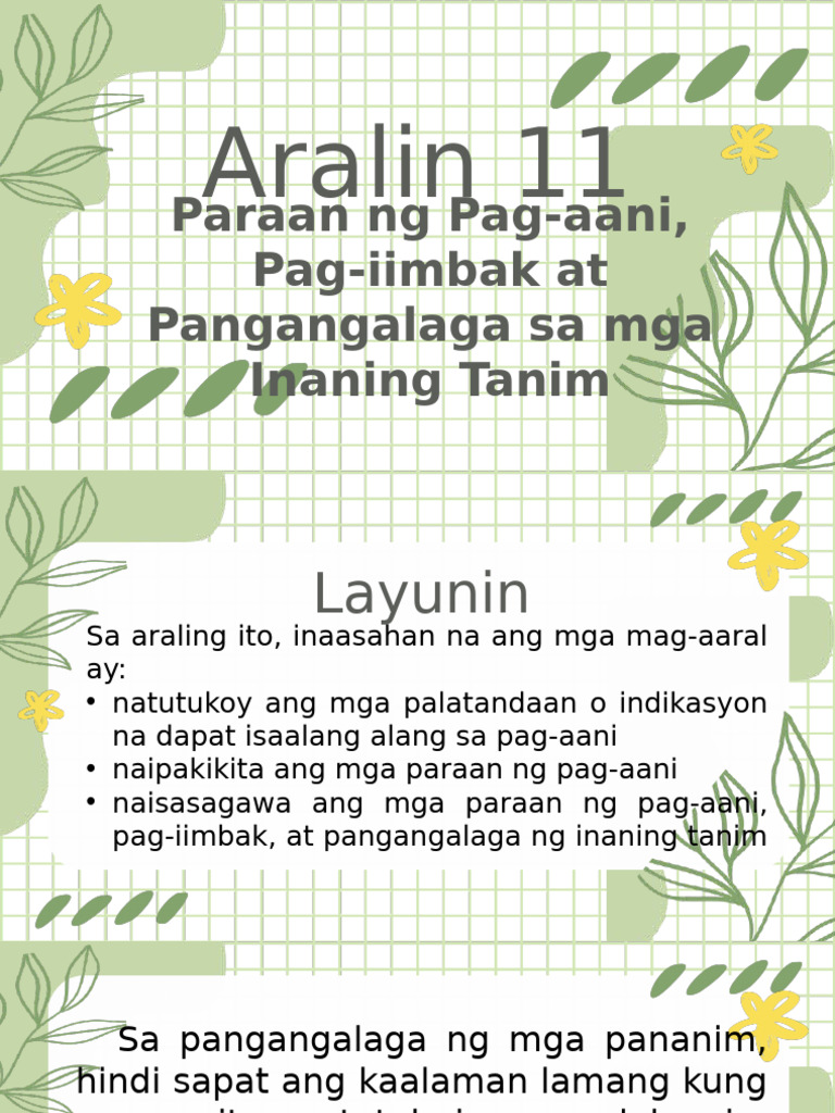 EPP 4 Aralin 11 Paraan NG Pag-Aani Pag-Iimbak at Pangangalaga Sa Mga Inaning Tanim | PDF
