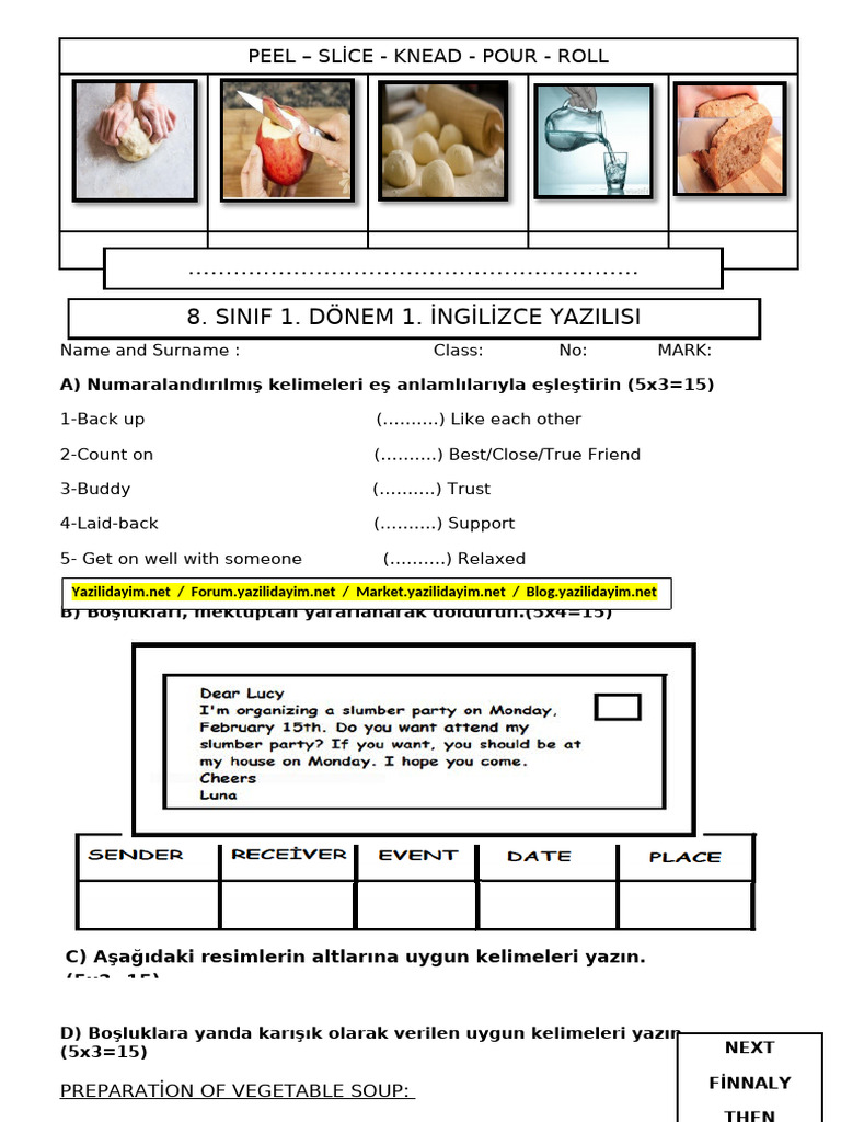 8.Sinif-Ingilizce-1.Donem-1.Yazili-Sorulari-Yeni-2 | PDF