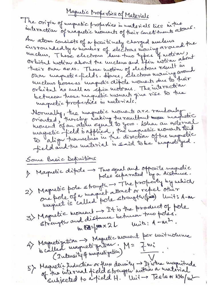 01_Magnetic Properties of Materials-Notes | PDF