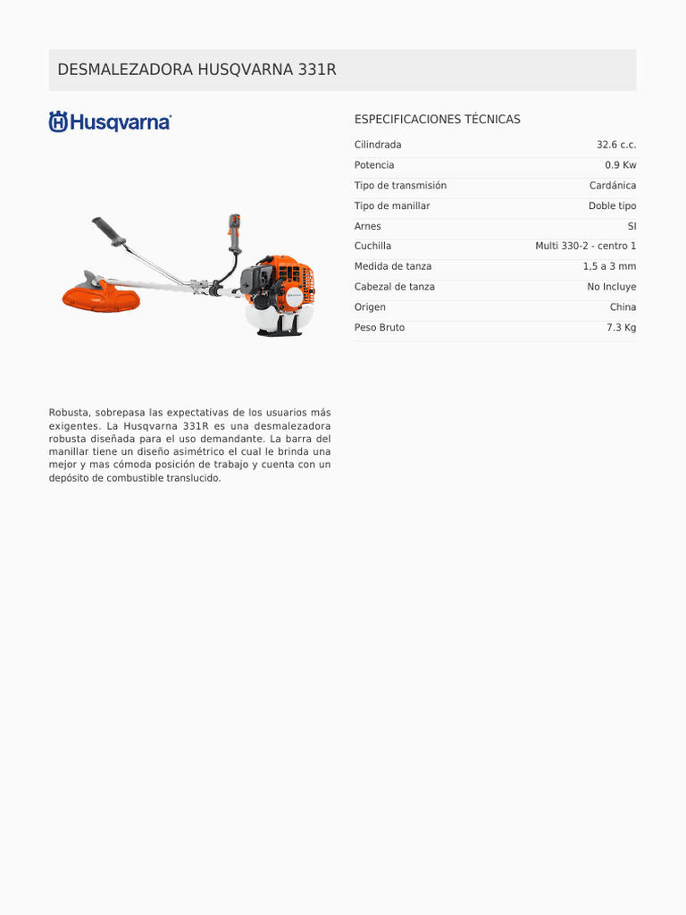 Ficha - 332 - Desmalezadora Husqvarna 331r 7123501 | PDF