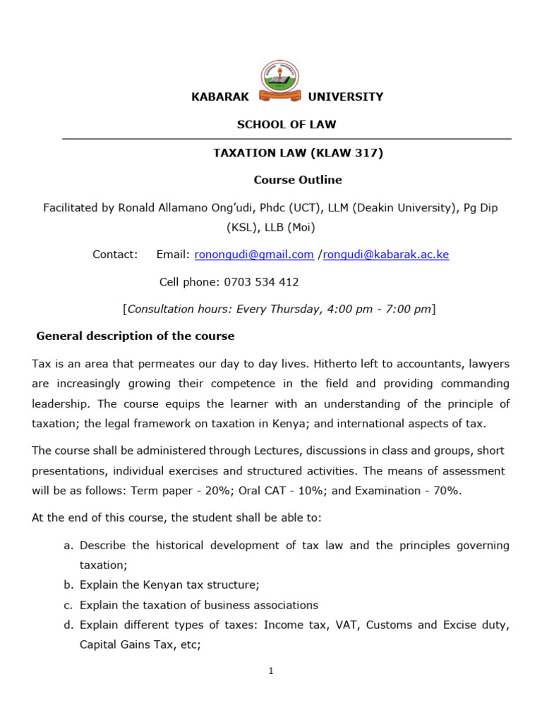 Taxation Law Course Outline | PDF | Taxes | Taxation In The United States