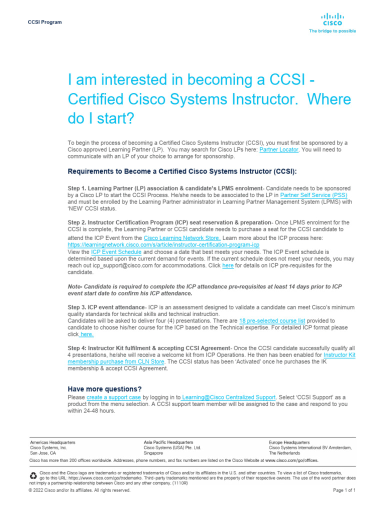 Requirements To Become A Certified Cisco Systems Instructor | PDF
