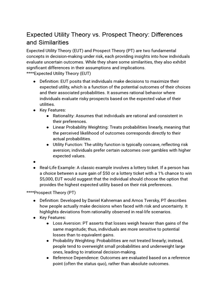 Expected Utility Theory Vs | PDF | Utility | Risk
