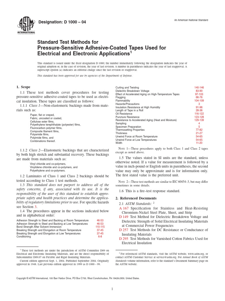 ASTM D1000: Adhesive Tape Testing Standards | PDF | Fracture ...