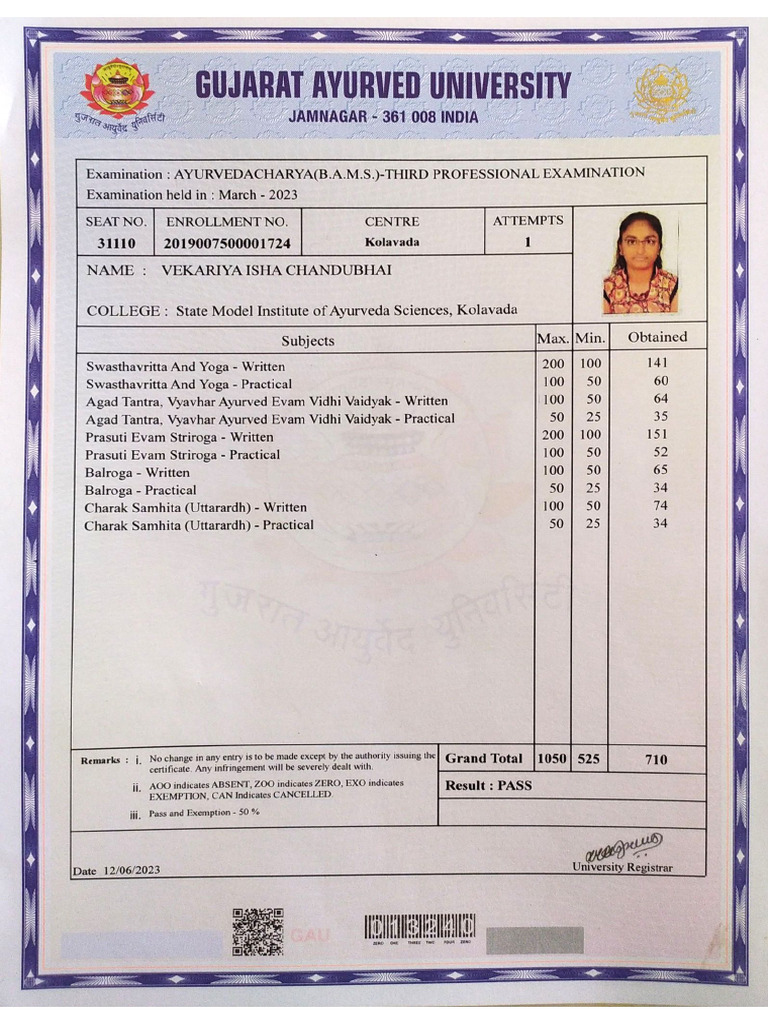 3rd Year Marksheet | PDF