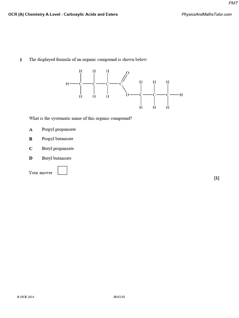 A-Level Chemistry: Esters Synthesis Guide | PDF | Ester | Acid