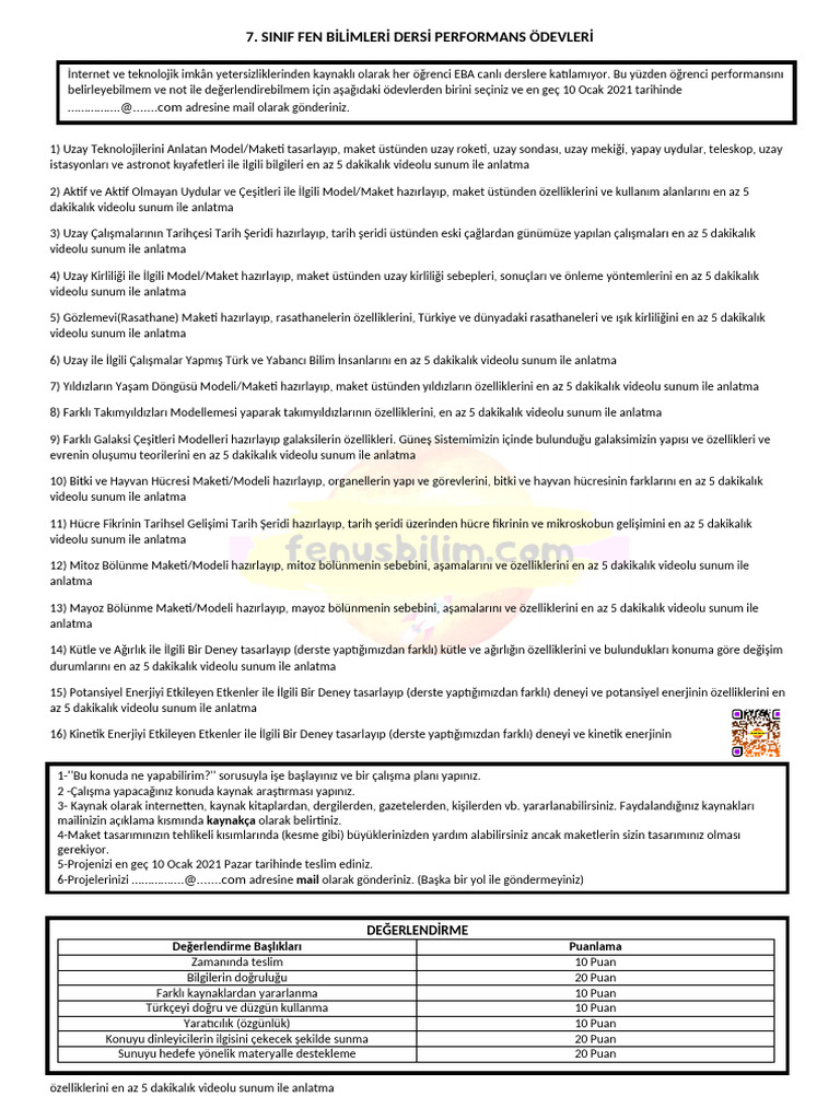 Sinif Performans Odevleri 1 | PDF