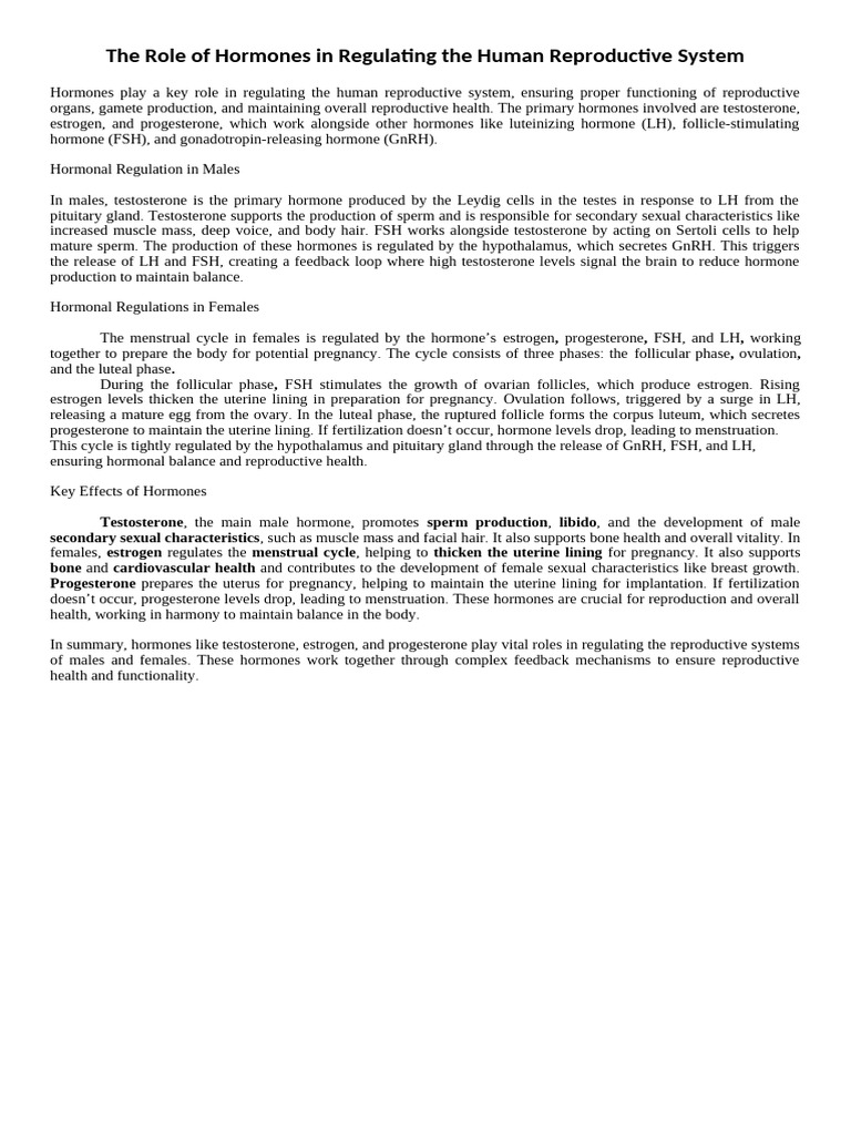 The Role of Hormones in Regulating The Human Reproductive System | PDF ...