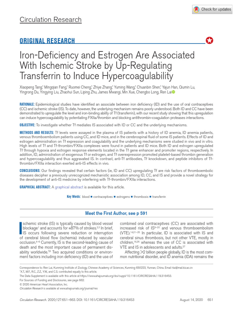 Tang Et Al 2020 Iron Deficiency and Estrogen Are Associated With ...