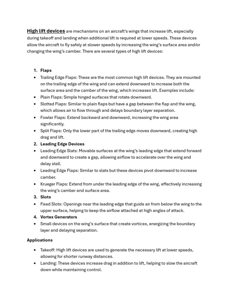Types of High Lift Devices in Aircraft | PDF