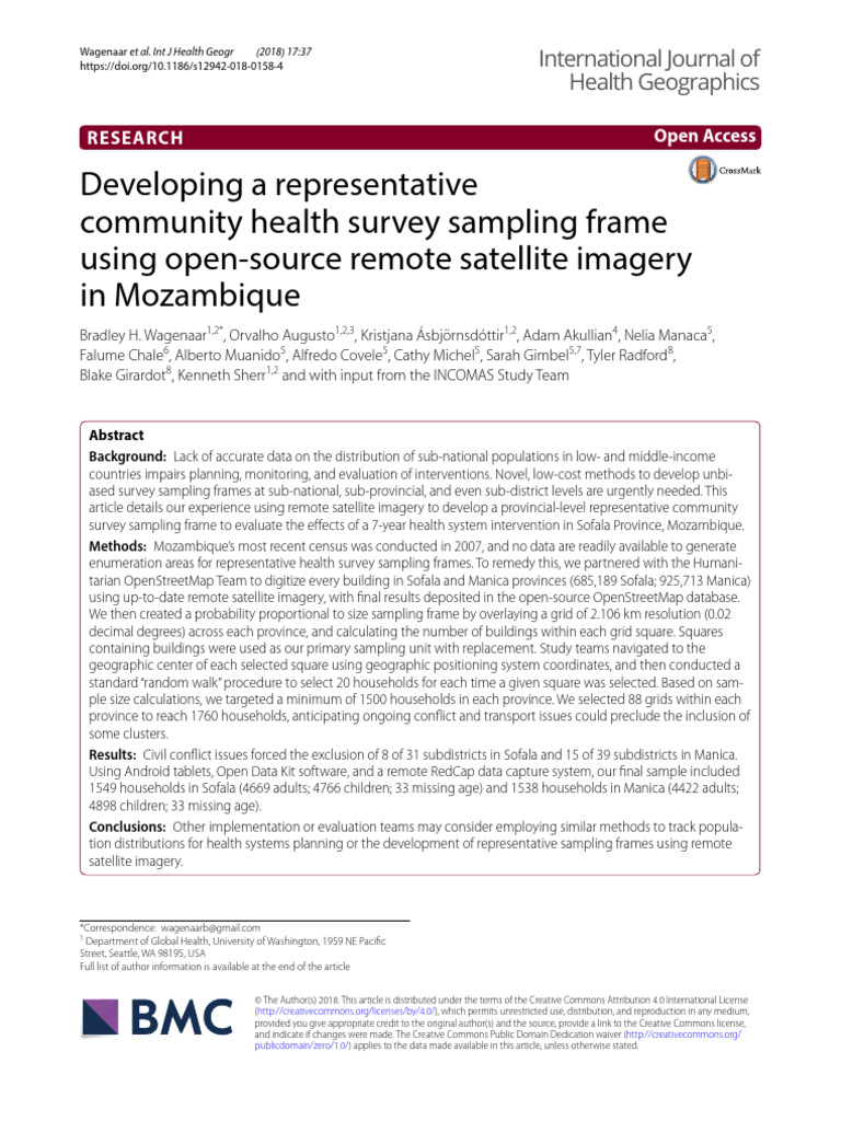 Developing A Representative Community Health Survey Sampling Frame Using Open-Source Remote ...