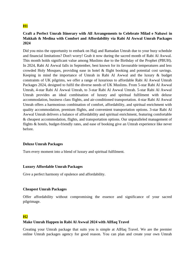 Complete - Rabi Al Awwal Umrah Packages - AlHaq - Faisal | PDF | Hajj