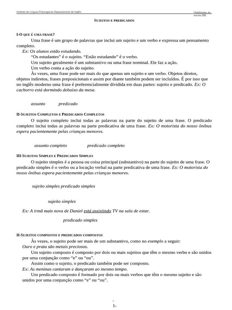 Sujeito e Predicado | PDF | Assunto (gramática) | Predicado (gramática)