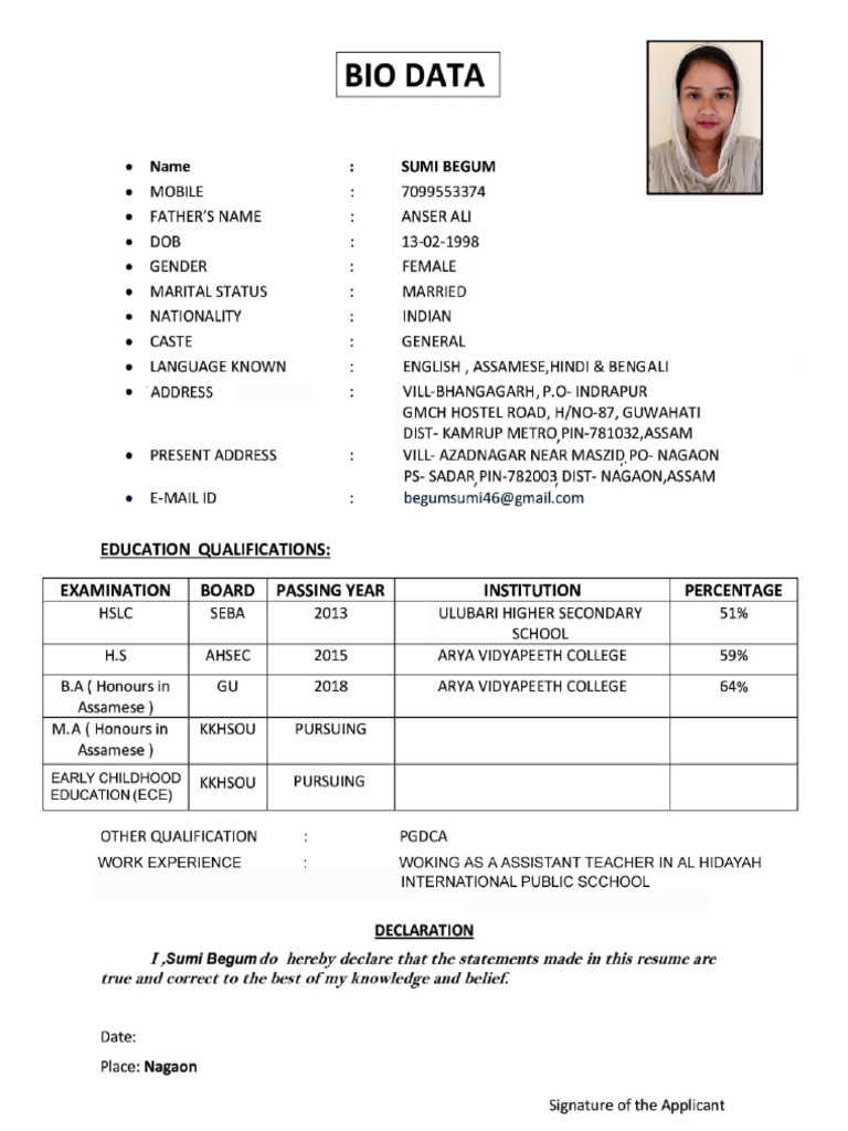 Bio Data | PDF