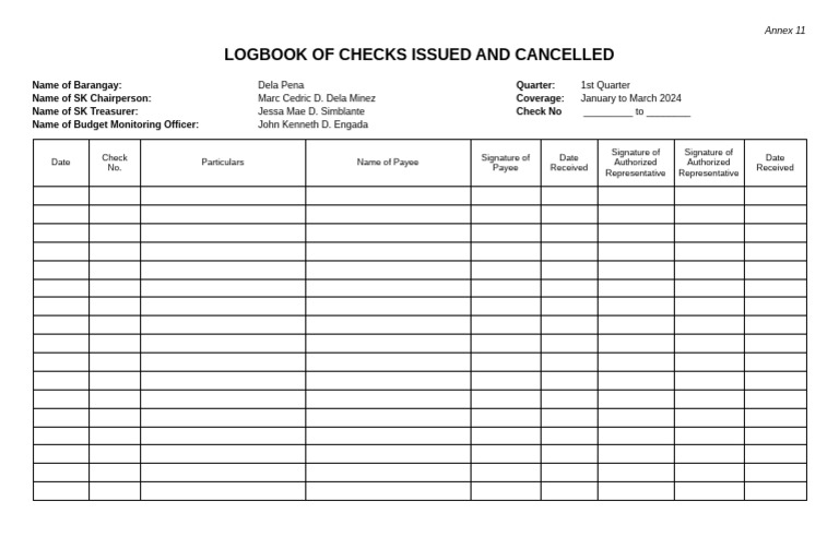 Annex 11 - Logbook of Check Issued and Cancelled | PDF
