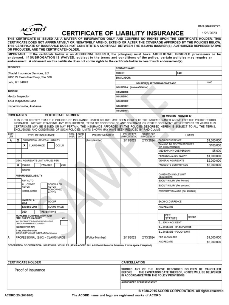 Certificate of Liability Insurance 2023 | PDF | Insurance | Vehicle ...