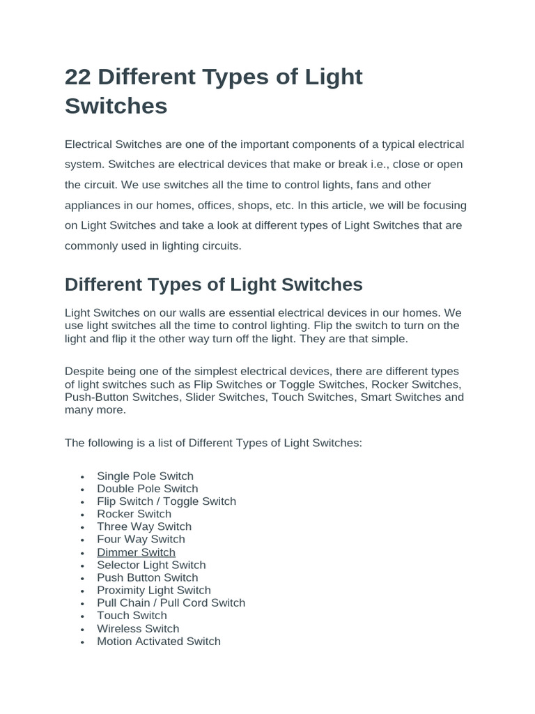 22 Different Types of Light Switches | PDF | Switch | Incandescent ...