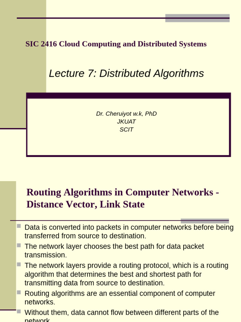 Lecture 7 Disributed Algorithms | PDF | Distributed Computing | Routing Lecture 7 Disributed Algorithms | PDF | Distributed Computing | Routing