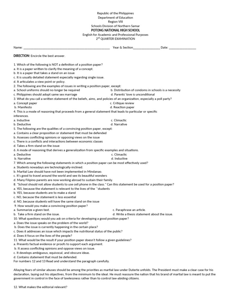 EAPP 2nd Quarter Exam - 080553 | PDF | Statistics | Data