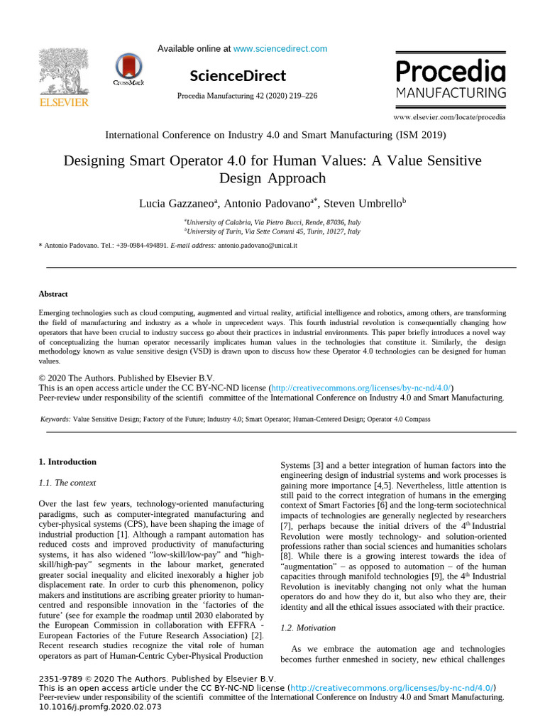 Designing Smart Operator 4 0 For Human Values A Value - 2020 - Procedia ...