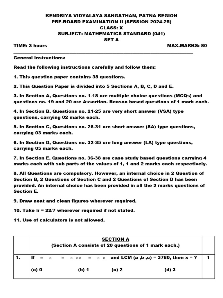 Class 10 Math Pre-Board Exam 2024 | PDF | Circle | Zero Of A Function