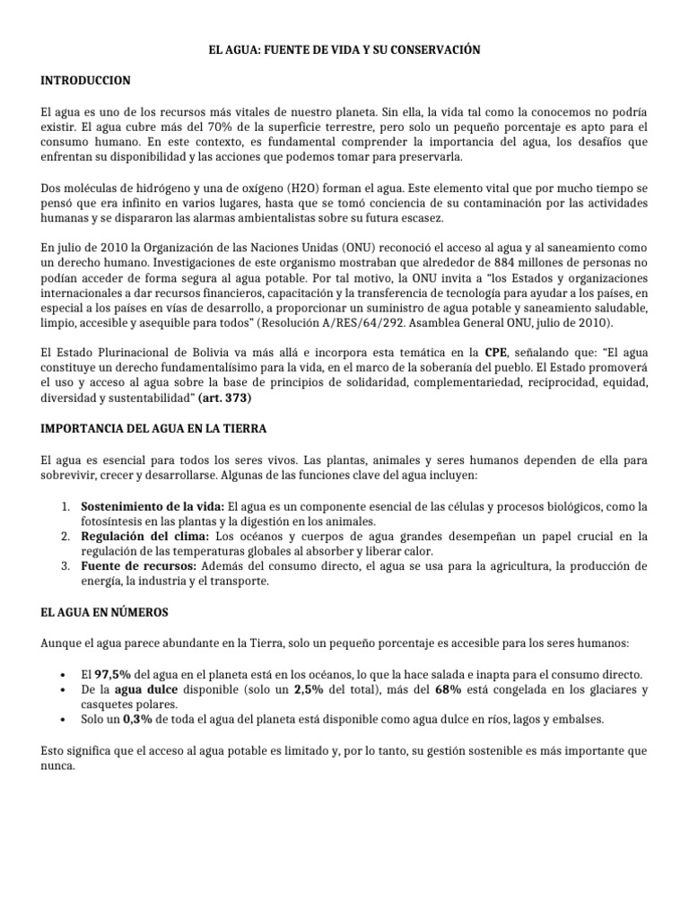 Importancia y conservación del agua | PDF | Agua | Sustentabilidad