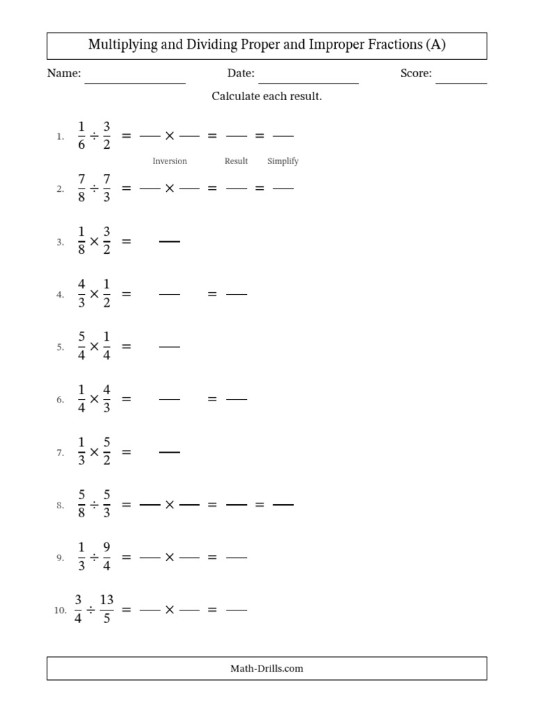 Fraction Multiplication and Division Practice | PDF